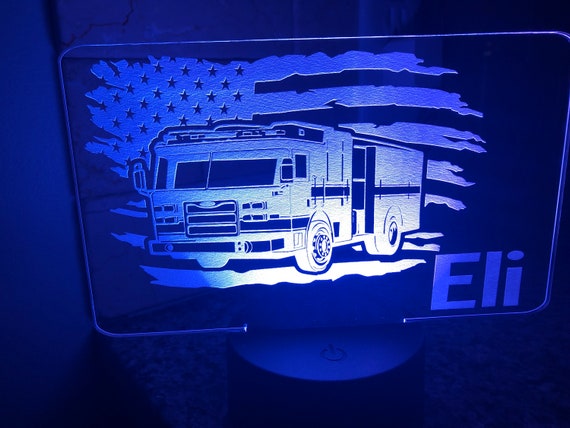 Personalized Firetruck LED Desktop Light - Etsy