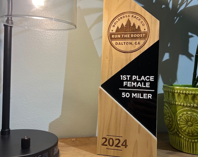 Acrylic and Wood Trophy . Laser Engraved . Hand Finished . Awards . - Etsy