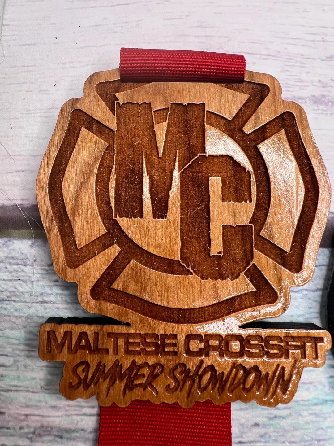 Custom Design . Wood Medal . Crossfit . Laser Engraved . Front and Back ...