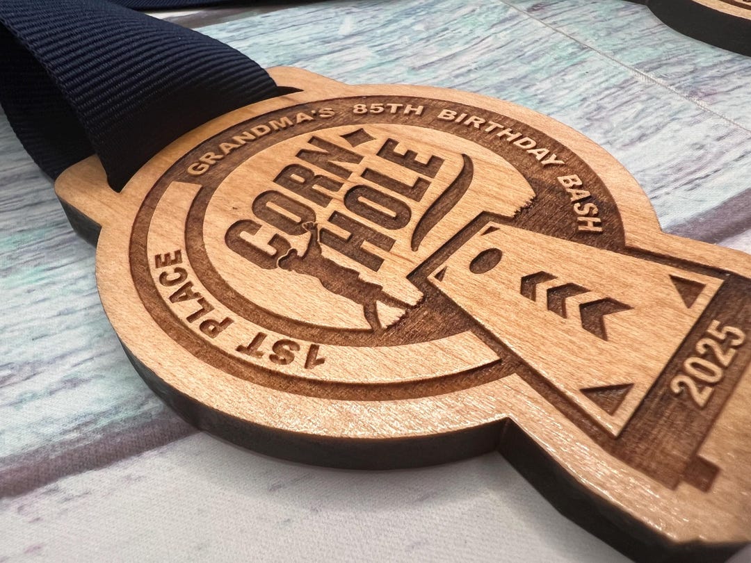 Laser Engraved . Custom Designed . Cornhole . Wood Medal . Hand ...