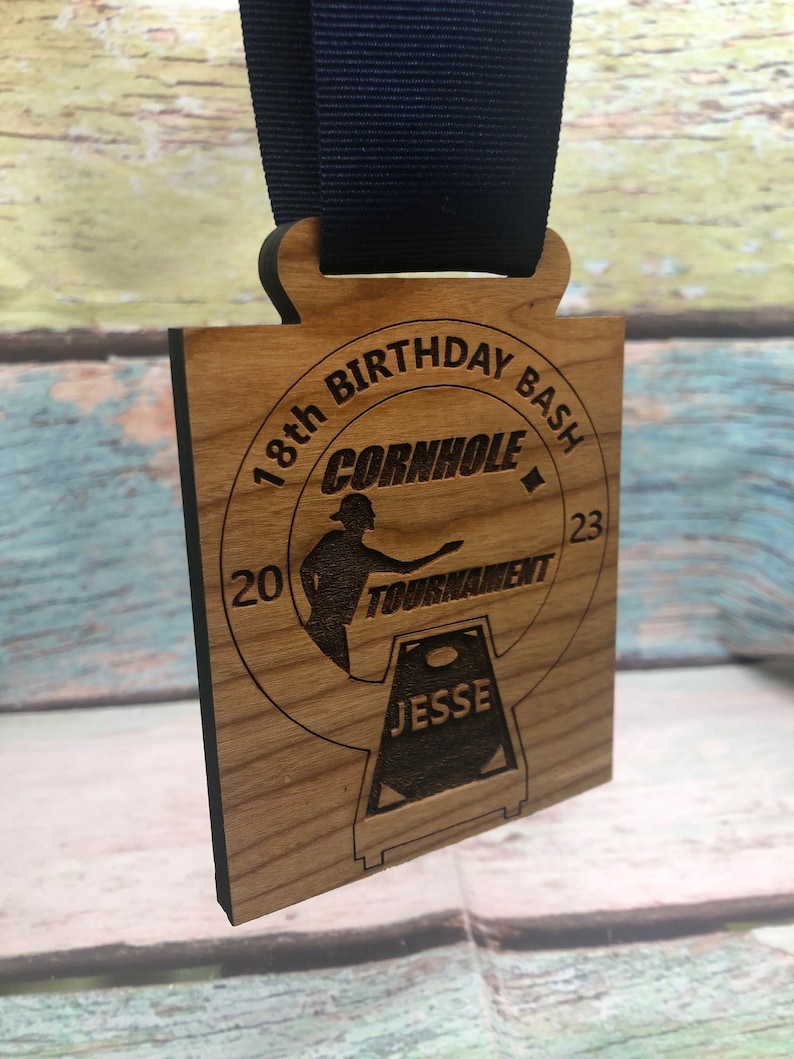 Laser Engraved . Custom Designed . Cornhole . Wood Medal . Hand ...
