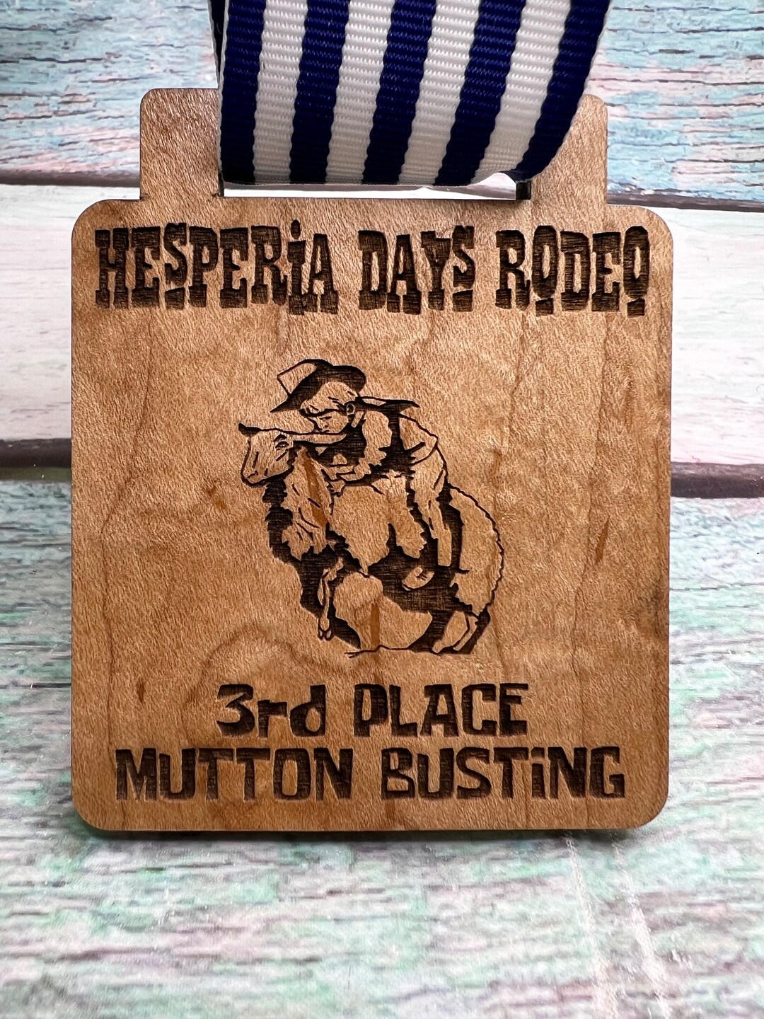 Custom Design . Wood Medal . Rodeo . Laser Engraved . Mutton Busting ...