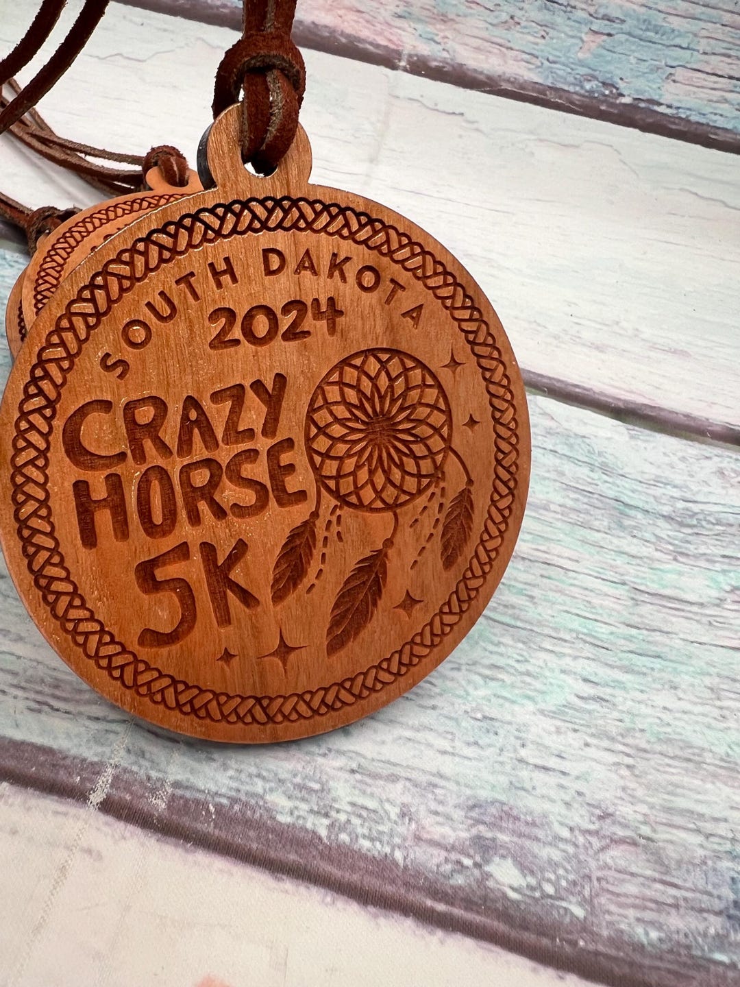 Custom Design . 5K . Wood Medal . Laser Engraved . Hand Finished ...
