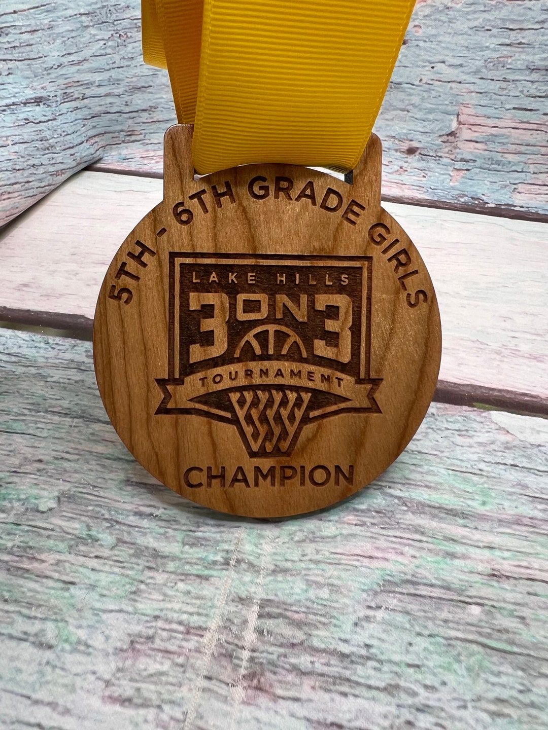 Custom Design . Wood Medal . 3 on 3 . Laser Engraved . Hand Finished ...
