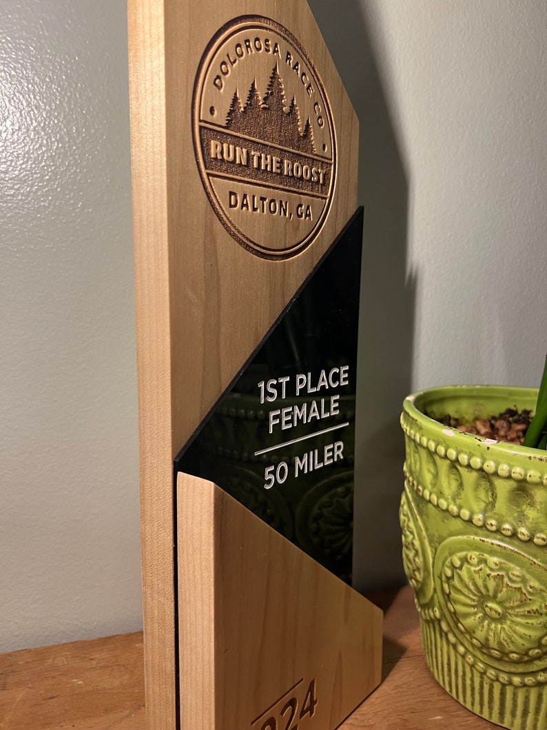 Acrylic and Wood Trophy . Laser Engraved . Hand Finished . Awards . - Etsy