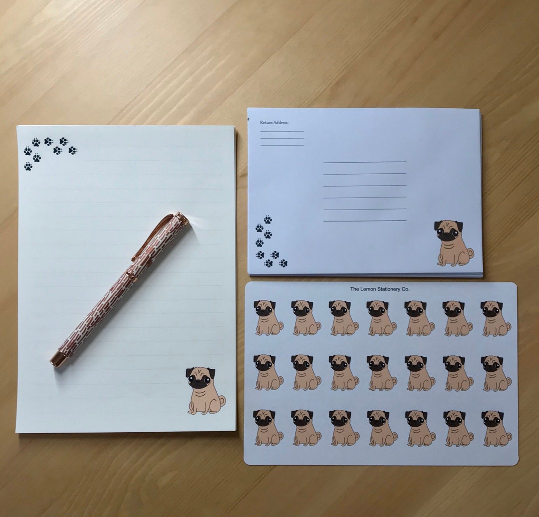 Pug Dog Unique Stationery Set Printable Letter Writing Paper Digital ...