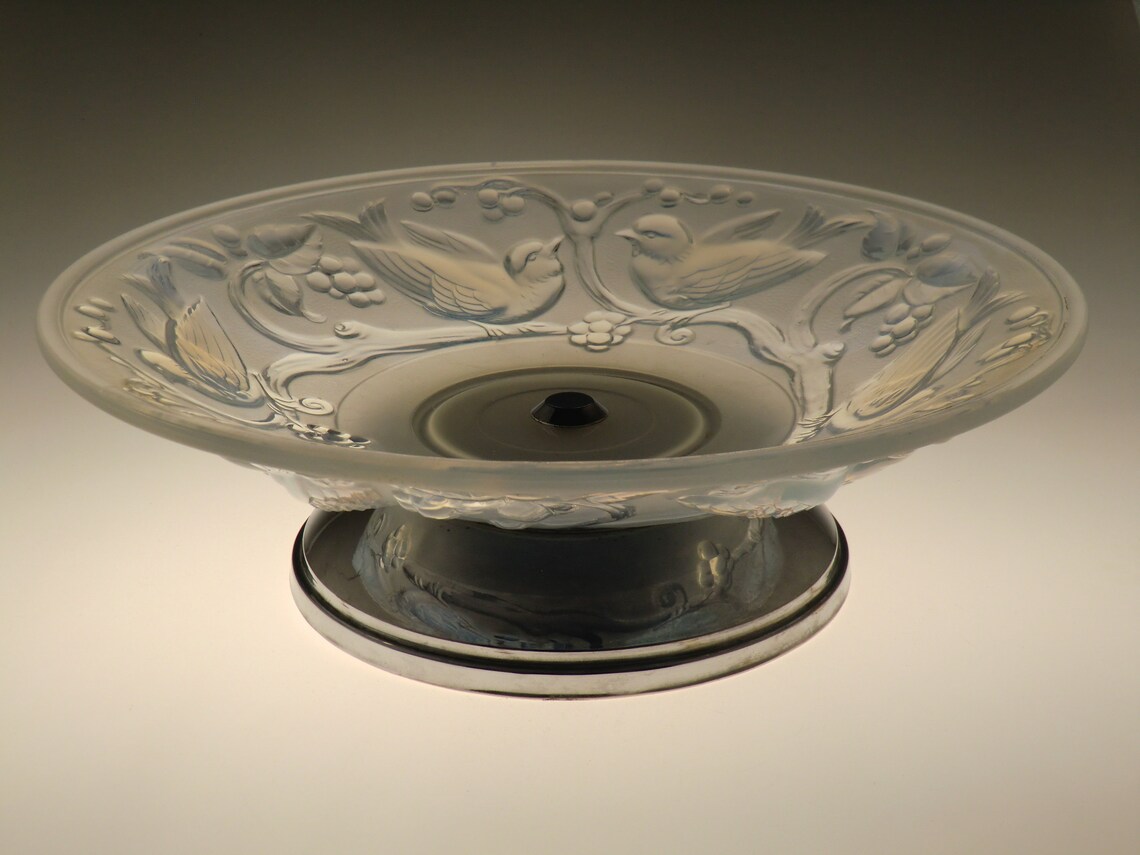 French Art Deco Opal Opalescent Glass Bowl Tray With Relief of Birds - Etsy