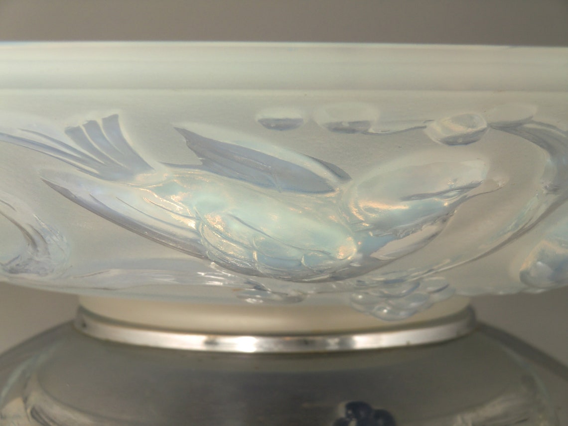 French Art Deco Opal Opalescent Glass Bowl Tray With Relief of - Etsy