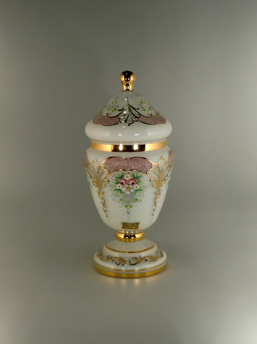 Vintage Bohemian Czech Gilt High Enamel Art Glass Dose Box Novy Bor ...