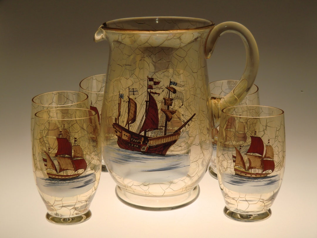 Czech Bohemian Haida Karel Palda Art Deco Glass Jug With 6 Glasses - Etsy