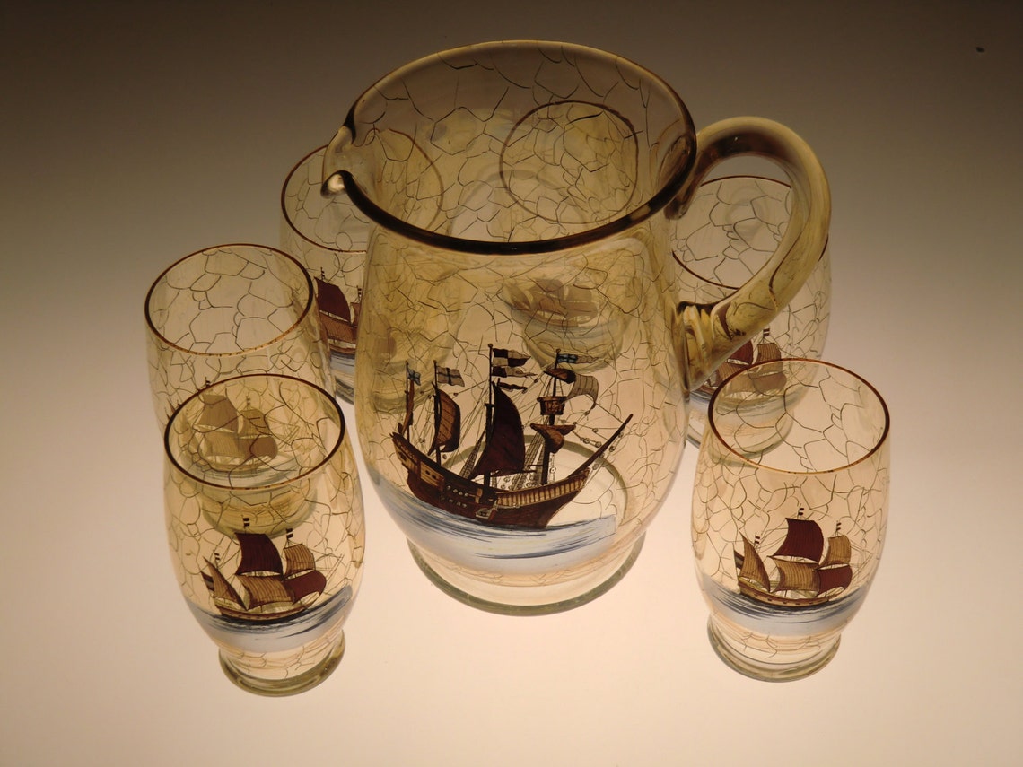 Czech Bohemian Haida Karel Palda Art Deco Glass Jug With 6 | Etsy