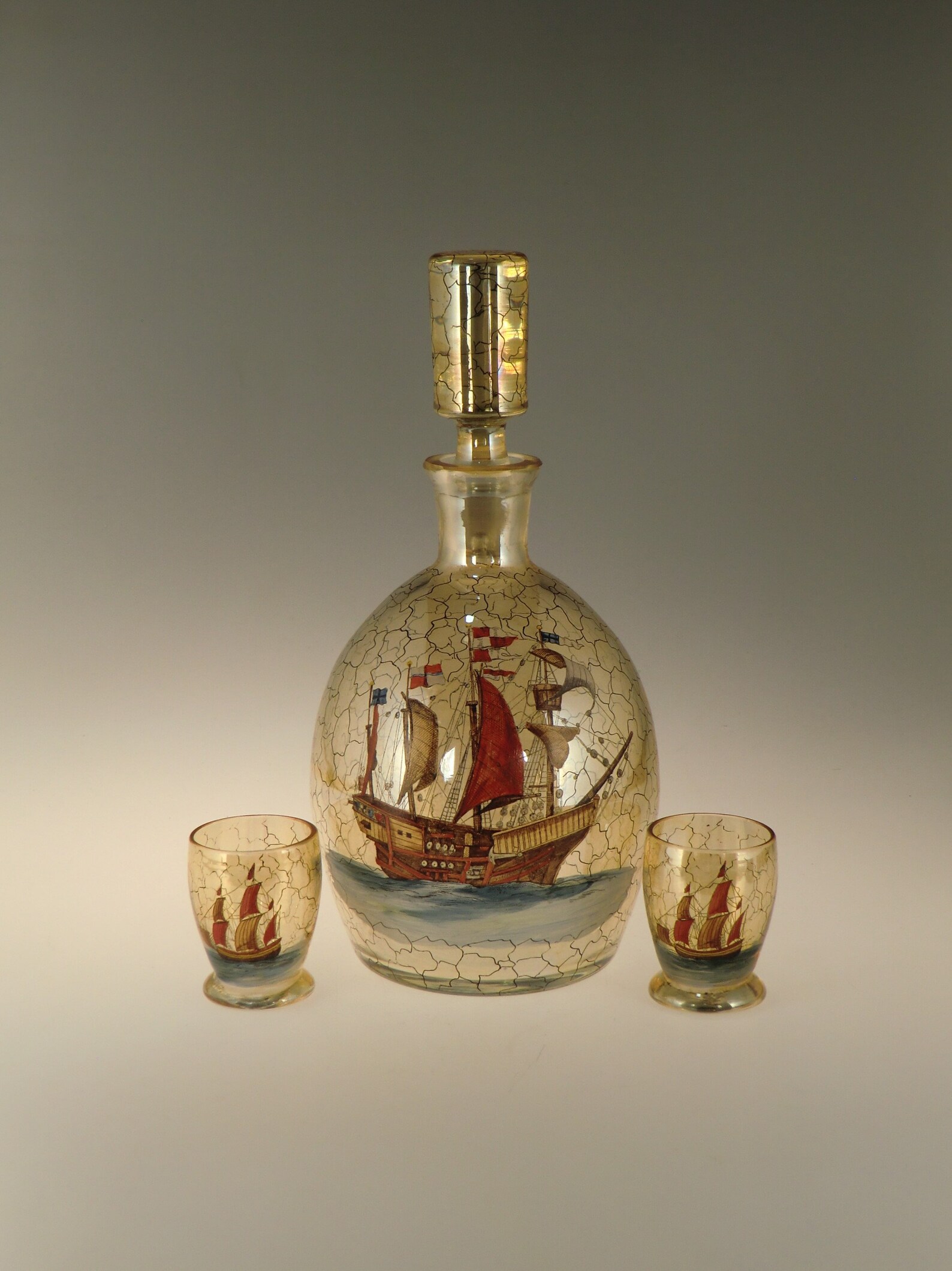 Bohemian Czech Haida Karel Palda Art Nouveau/deco Glass Carafe With Two ...