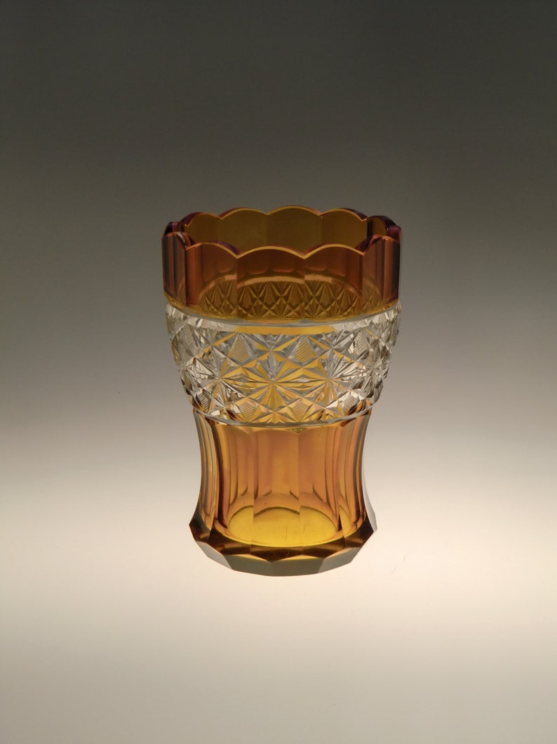 Bohemian Czech Art Deco Amber Glass Cut to Clear Vase - Etsy