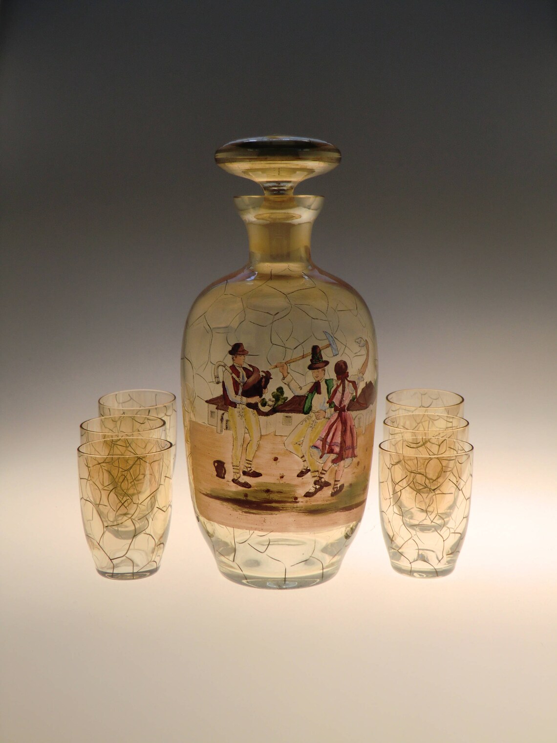 Bohemian Czech Haida Karel Palda Art Nouveau Deco Glass Liquer Set ...