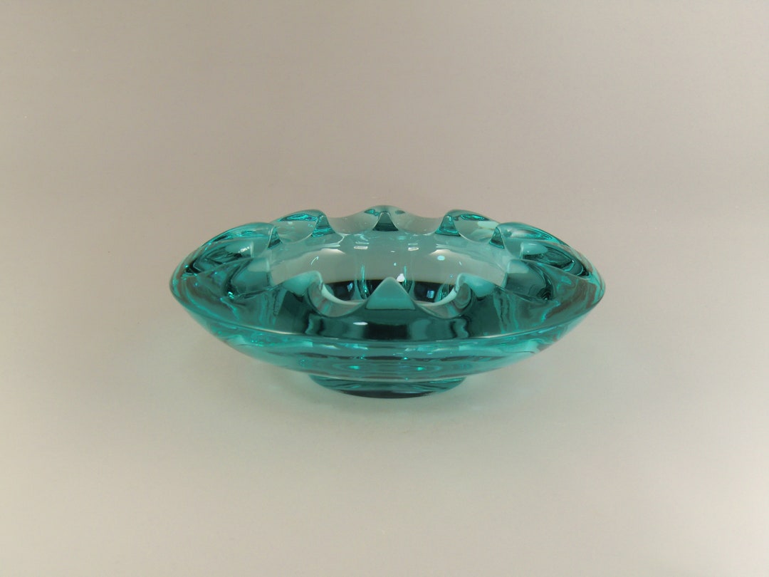 Bohemian Czech Turquoise Beryl Art Glass Ashtray by Adolf Matura for ...