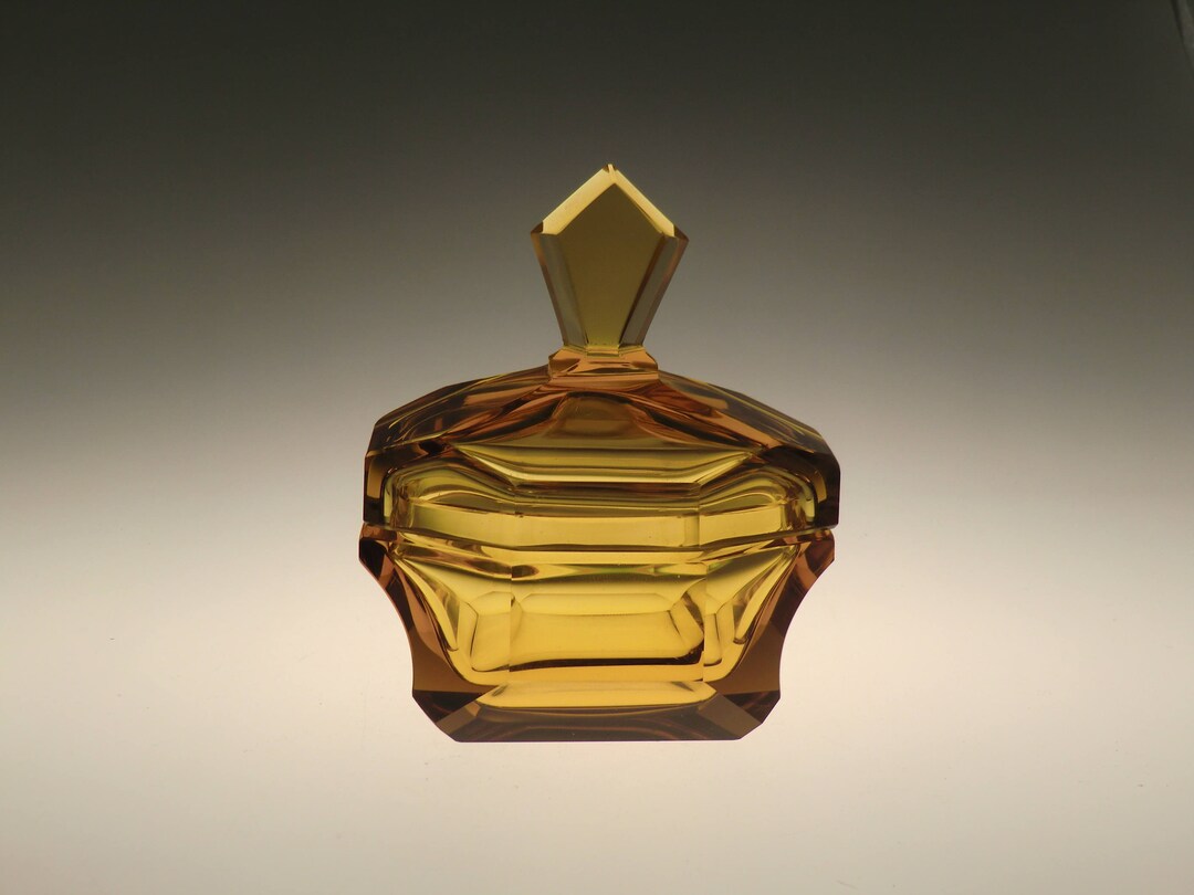 Bohemian Czech Art Deco Amber Cut Glass Dose Powder Box - Etsy