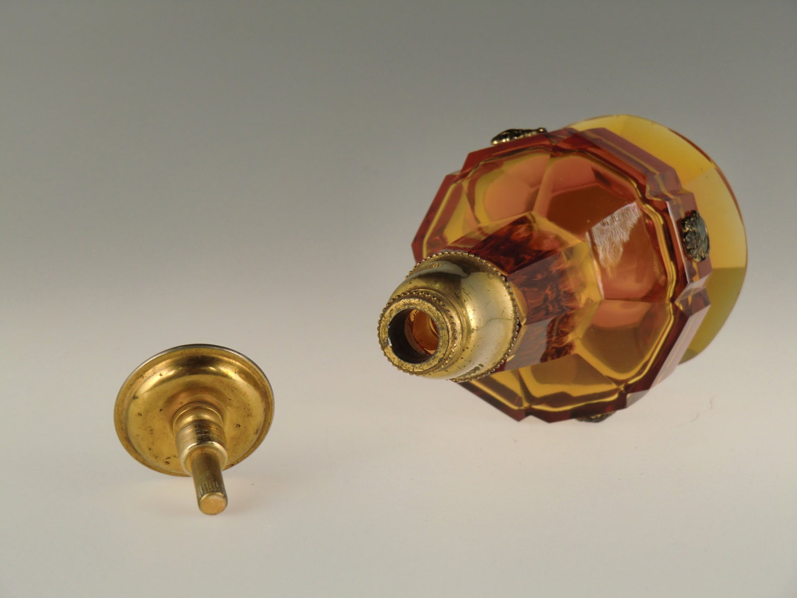 Bohemian Czech Art Deco Amber Cut Amber Glass Perfume Bottle With Cameo ...