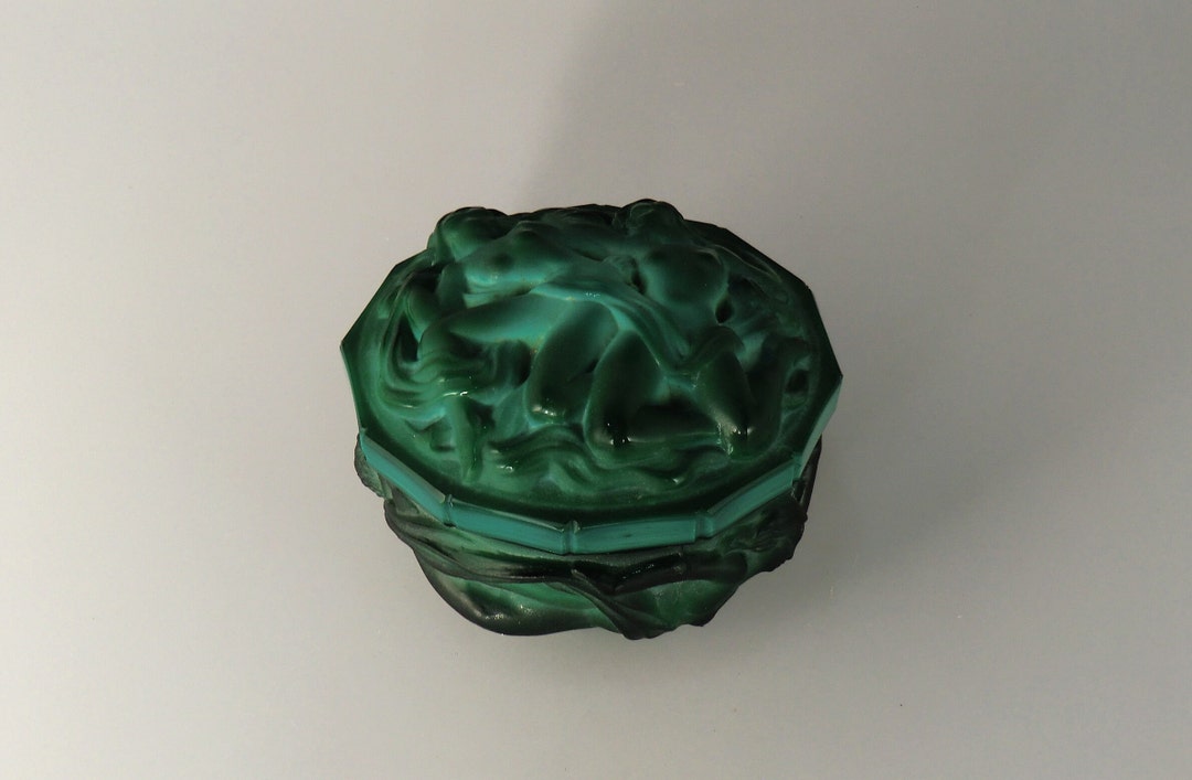 Bohemian Czech Art Deco Jade Malachite Glass Dose Naked Girls by Curt ...