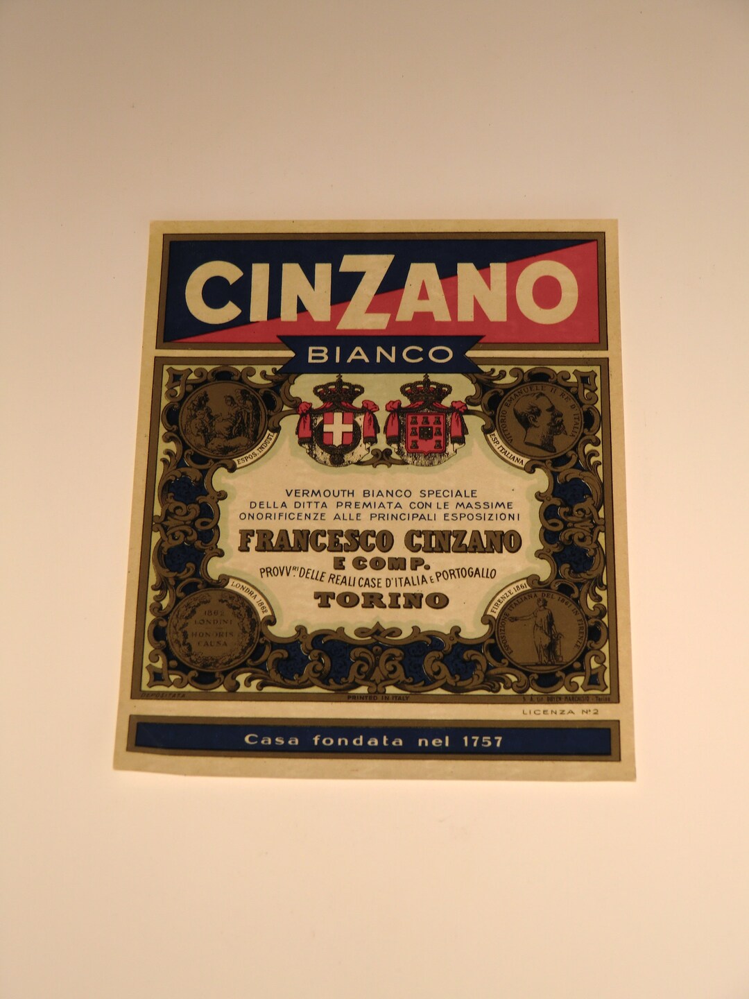 Vintage Italian Francesco Cinzano Bianco Torino Label Sticker Tag ...