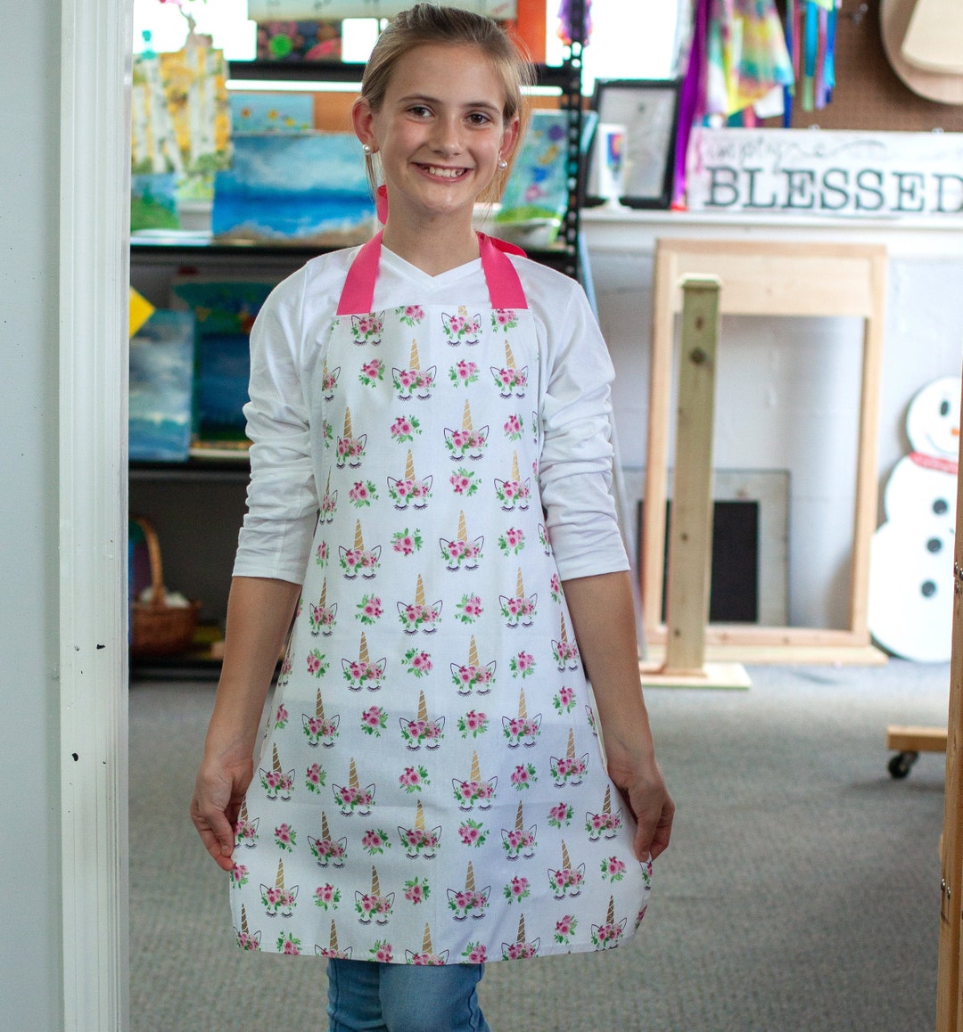 Unicorn Flower Crown Art or Kitchen Apron for Tween Teen Girl ...