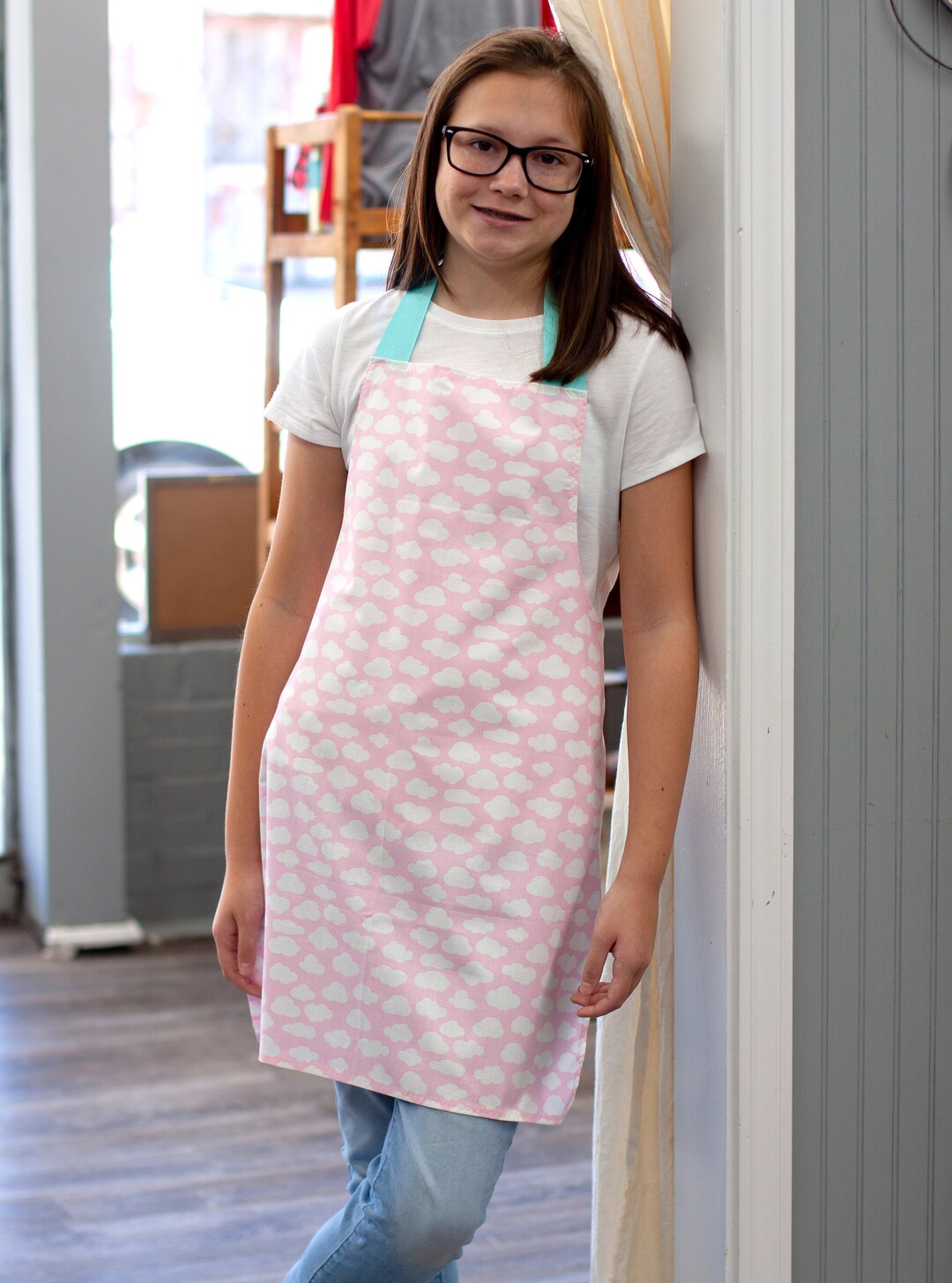 Tween Girl Pink Happy Clouds Apron Gift for Kitchen Art Crafts ...