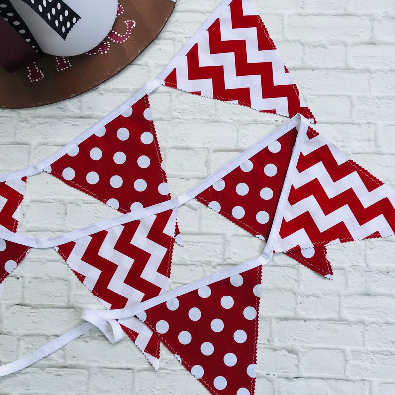 Crimson and White Fabric Flag Banner Gift - Handmade Chevron Polka Dot ...
