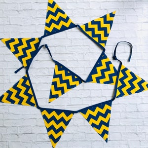 Blue and Yellow Gold Fabric Flag Banner Gift - Handmade Chevron Bunting ...