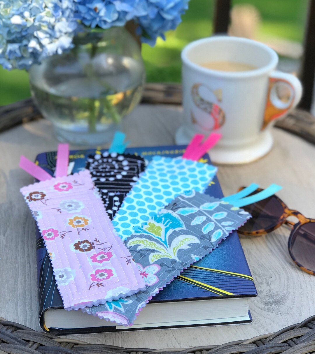 Quilted Floral Polka Dot Bookmarks Set of 4- Handmade Gift for Book ...