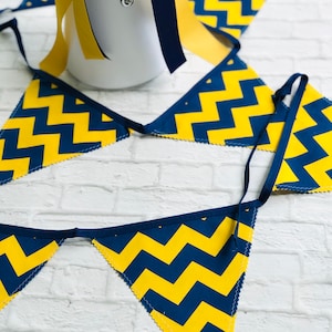 Blue and Yellow Gold Fabric Flag Banner Gift - Handmade Chevron Bunting ...