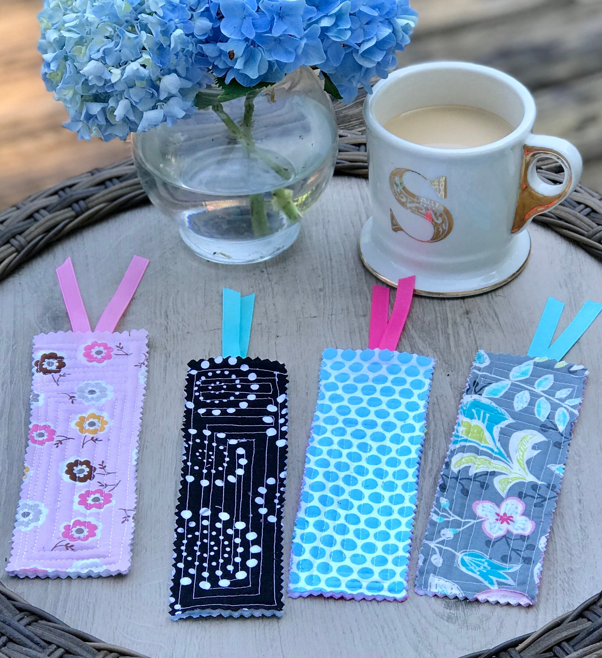 Quilted Floral Polka Dot Bookmarks Set of 4- Handmade Gift for Book ...
