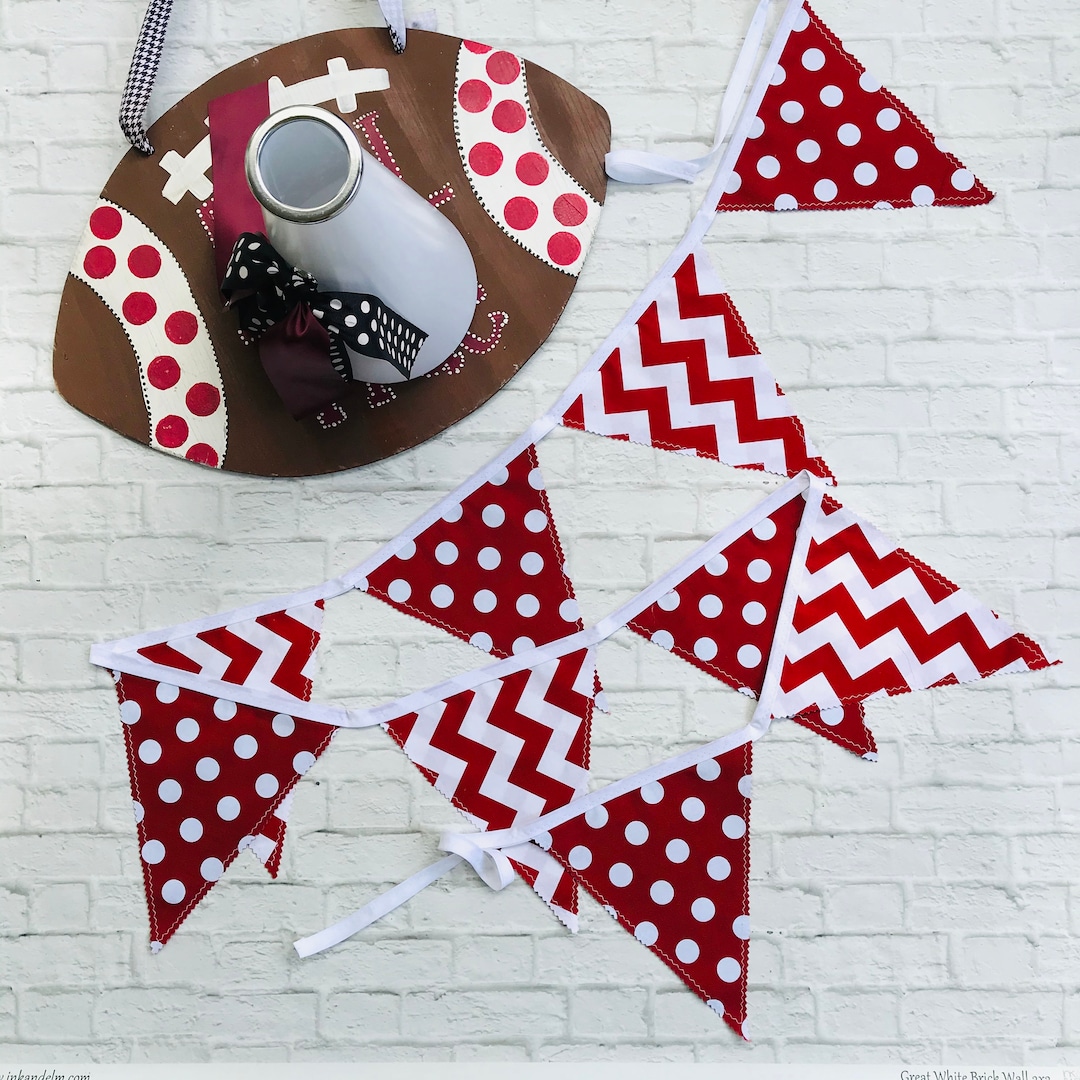 Crimson and White Fabric Flag Banner Gift - Handmade Chevron Polka Dot ...