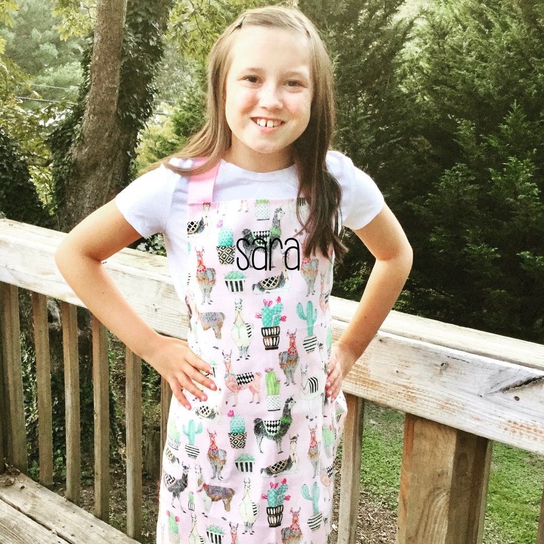 Handmade Llama Kitchen Apron for Girls: Personalized Cotton Art Apron ...