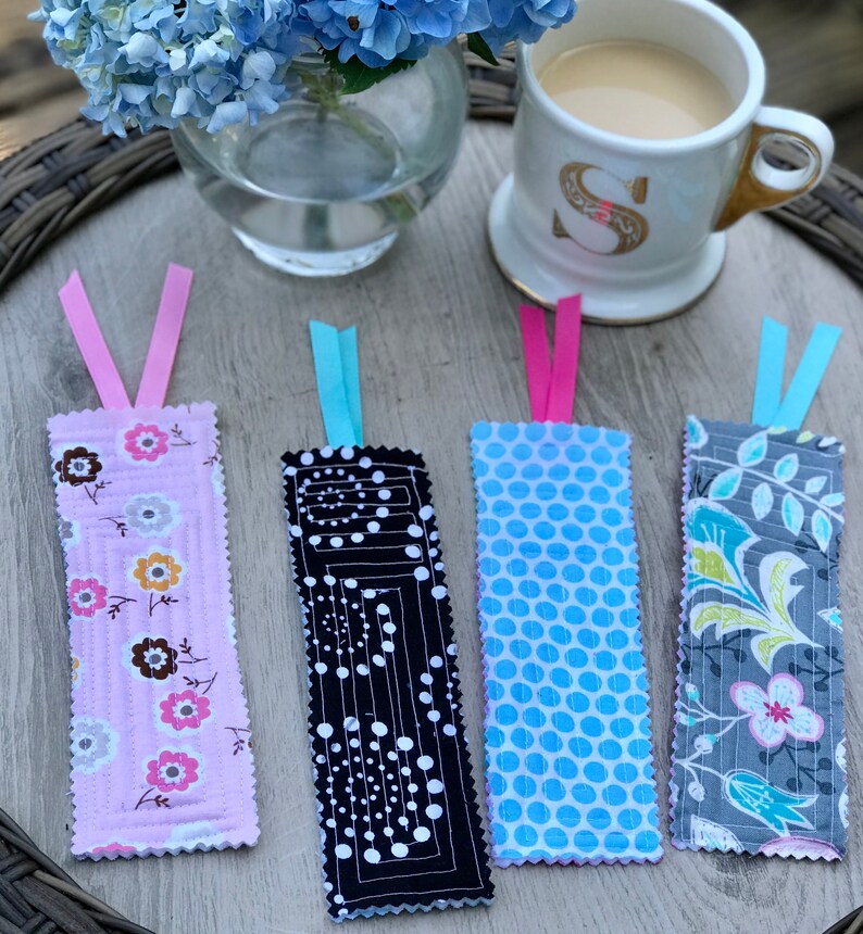 Quilted Floral Polka Dot Bookmarks Set of 4- Handmade Gift for Book ...