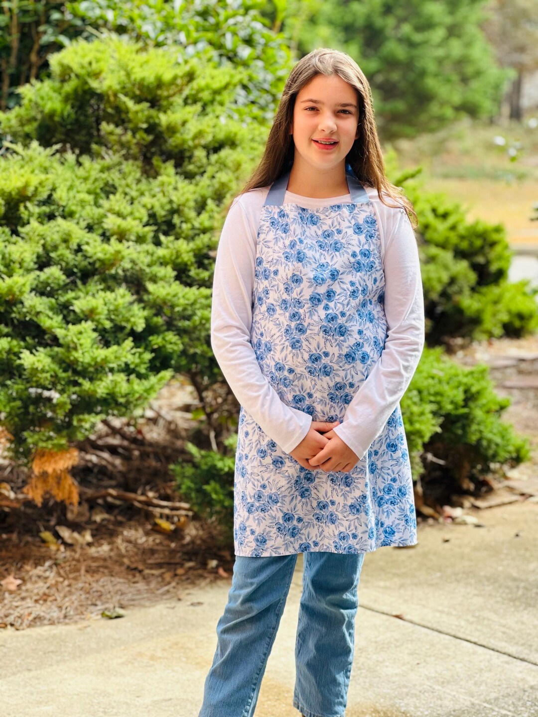 Blue Rose Tween Girl Apron - Pink Rose Apron - Personalized Birthday ...