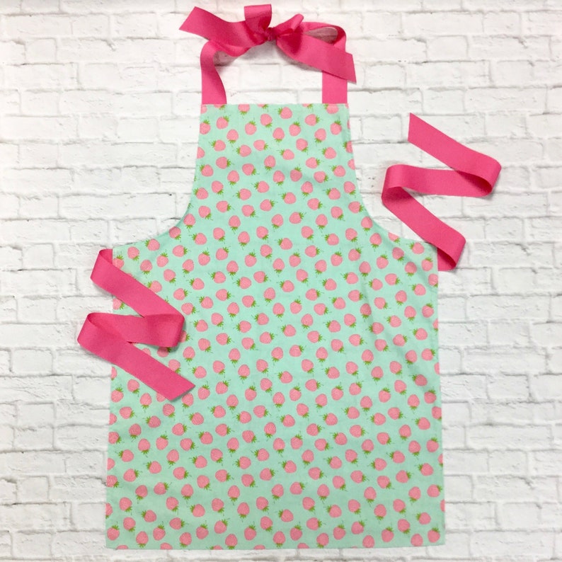 Handmade Pink Strawberry Apron, Personalized Girls Apron, Mom and Me - Etsy