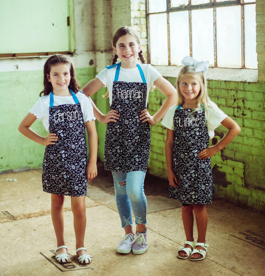 Handmade School Print Art Apron for Girl - Personalized Nostalgic Gift ...