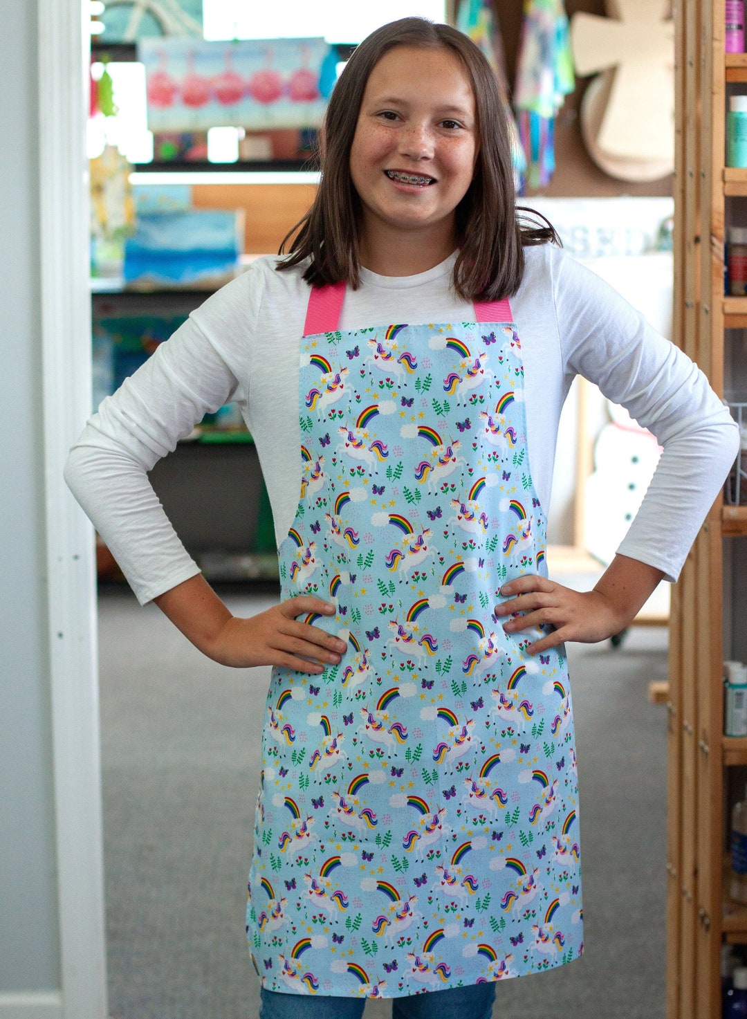 Preteen Girl Birthday Gift, Light Blue Rainbow Unicorn Art Kitchen or ...