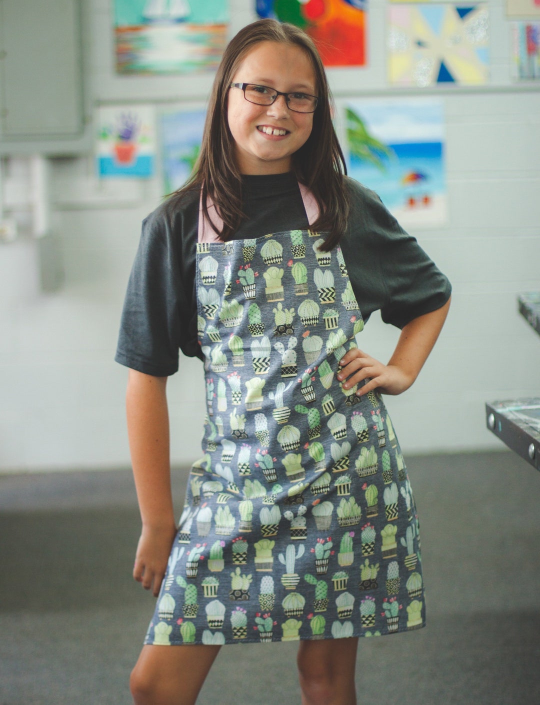 Personalized Tween Girl Apron – Cactus Print, Kids Baking Gift - Etsy