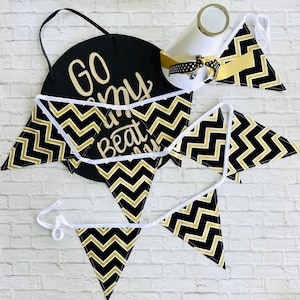 Black and Gold Handmade Flag Fabric Porch Party or Graduation Banner - Etsy