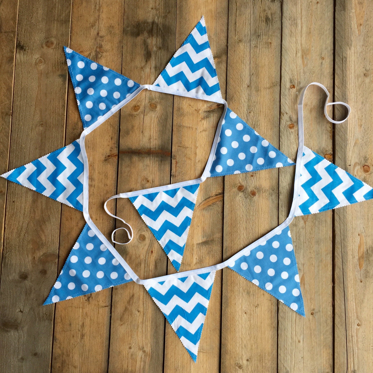 Blue fabric bunting blue flag bunting chevron banner | Etsy
