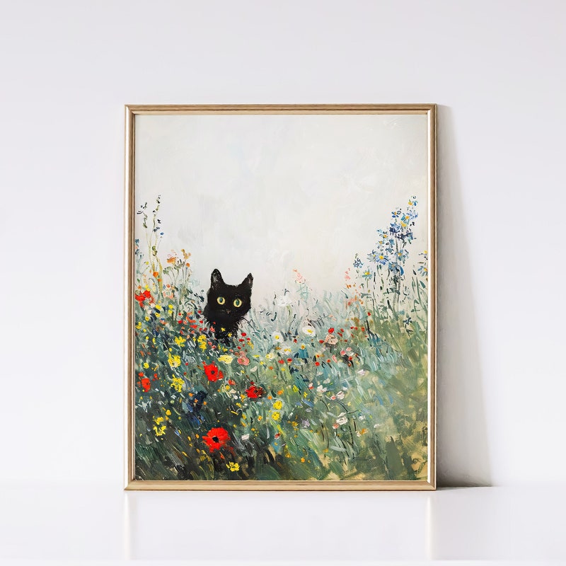 Black Cat Wildflower Art - Etsy