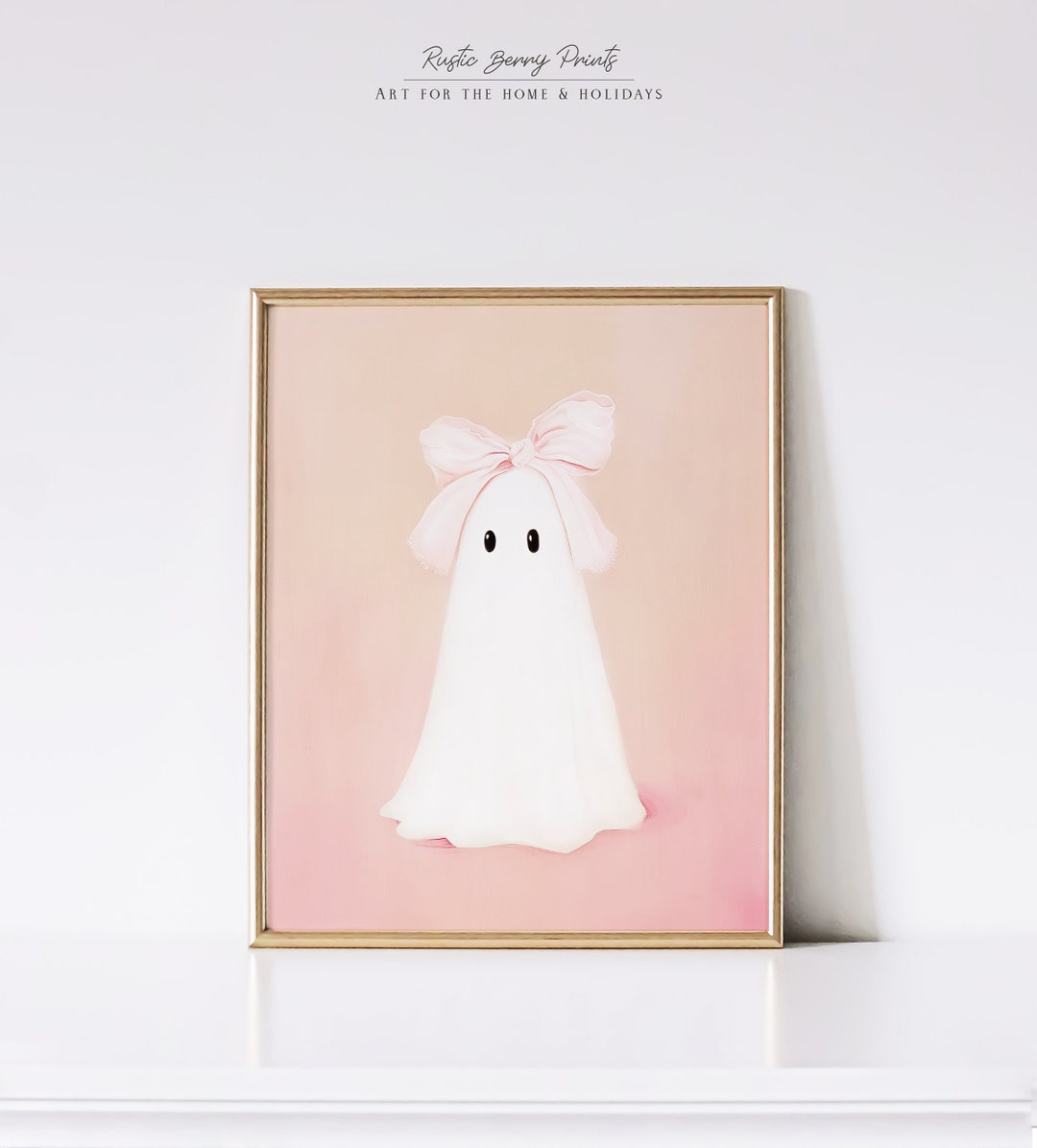 Pink Bow Ghost Art Print | Wall Art | Halloween Decor | Preppy Trendy ...