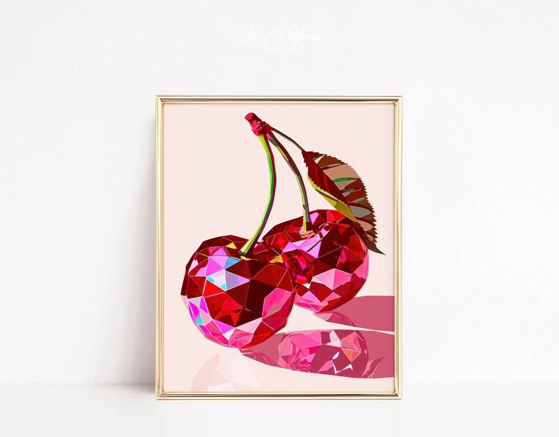 Retro Cherries Art Print Wall Art Poster Pink Cherries Vintage Preppy ...