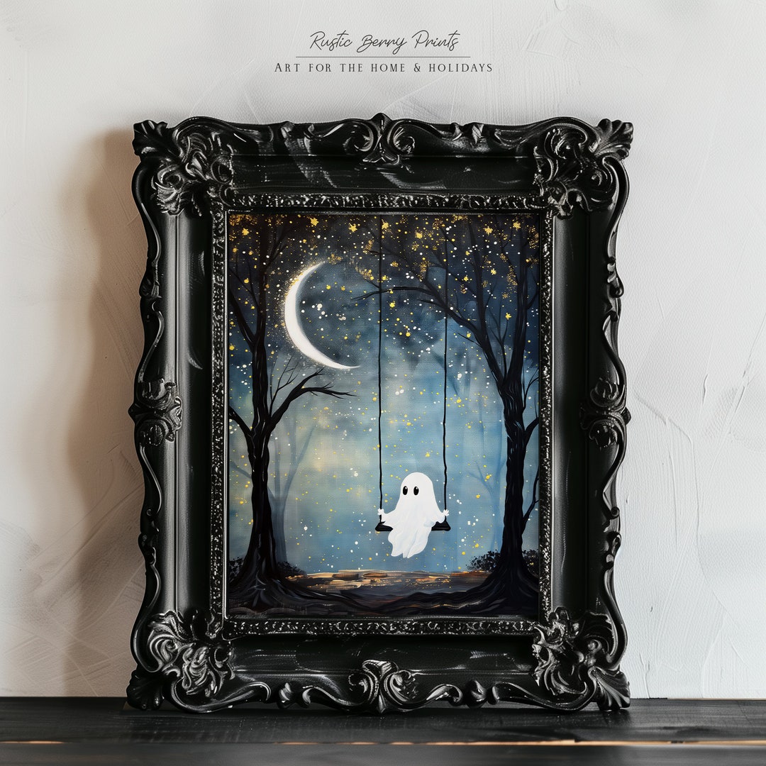 Ghost on Swing Wall Art | Halloween Decor | Vintage Print | Spooky ...