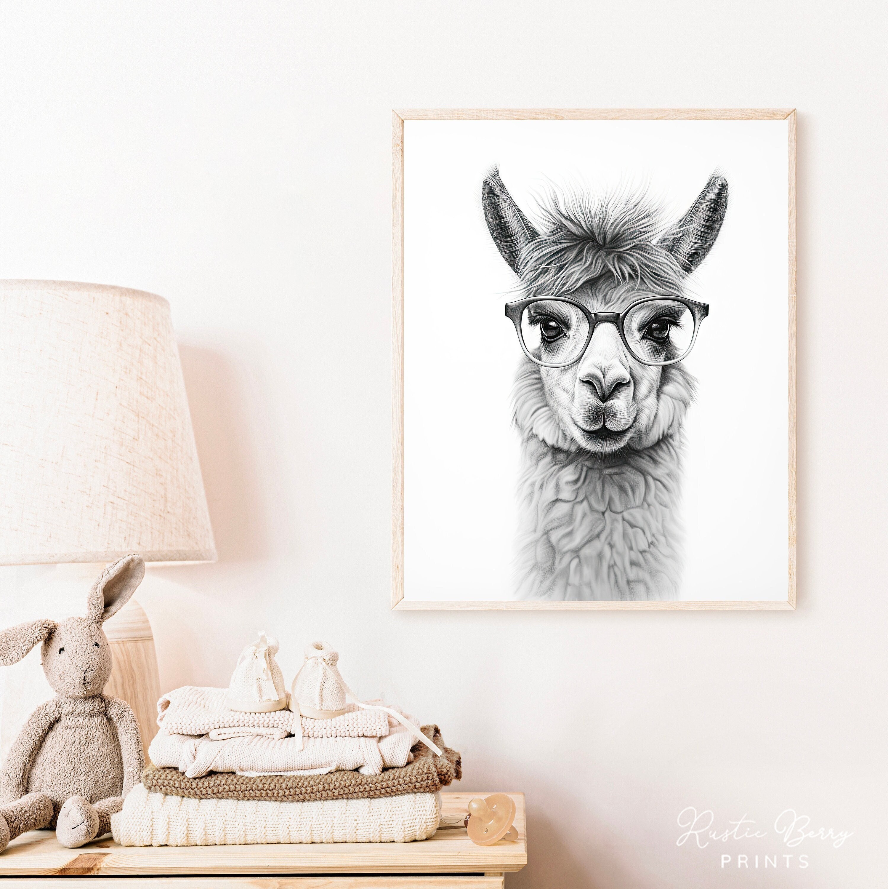 Funny Llama Art Print Smart Llama Digital Black and White Home Wall Art ...