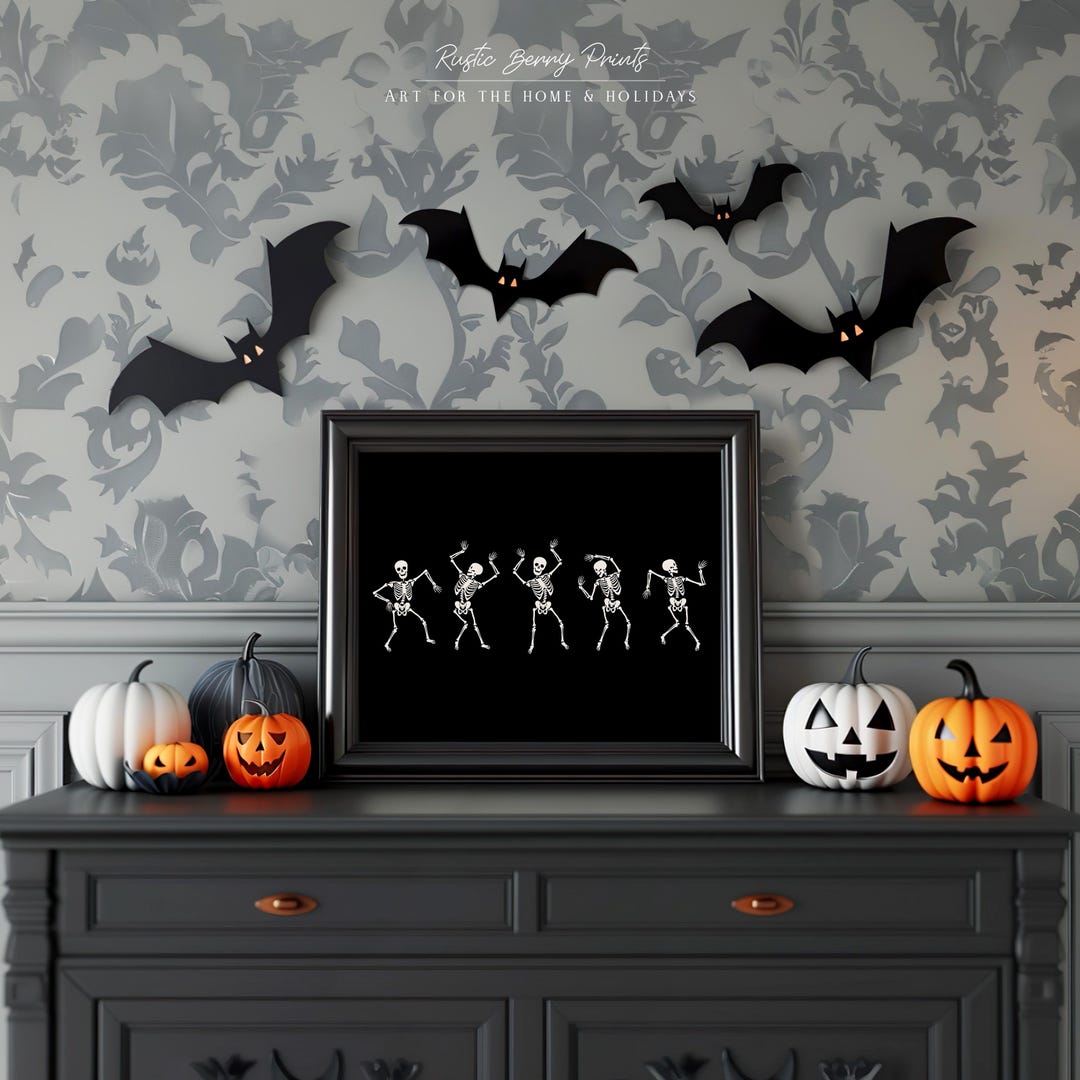 Halloween Skeletons Art Print Funny Dancing Skeletons Halloween Wall ...