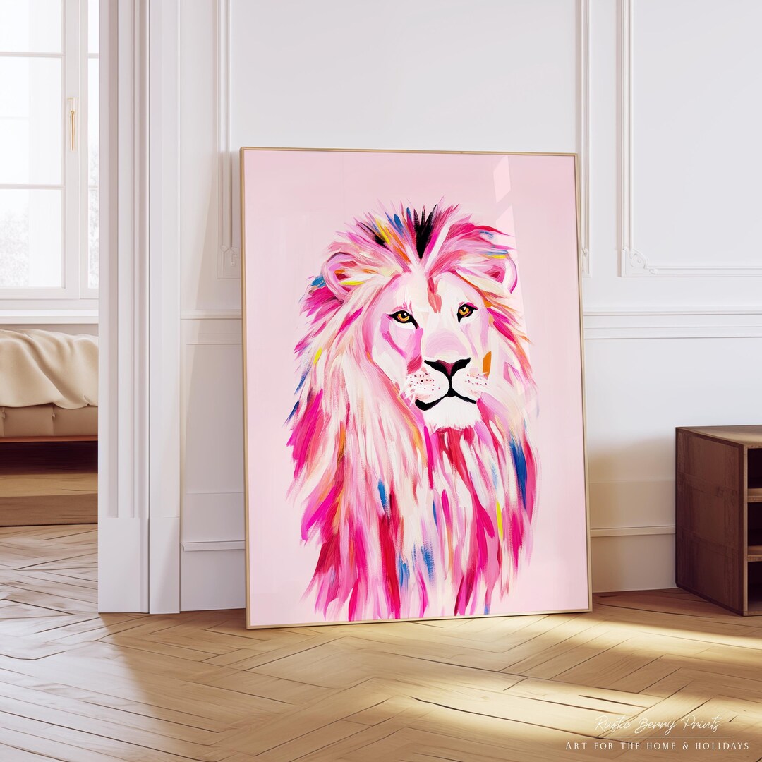 Pink Lion Art Print | Wall Art Poster | Wall Decor | Preppy | Trendy ...