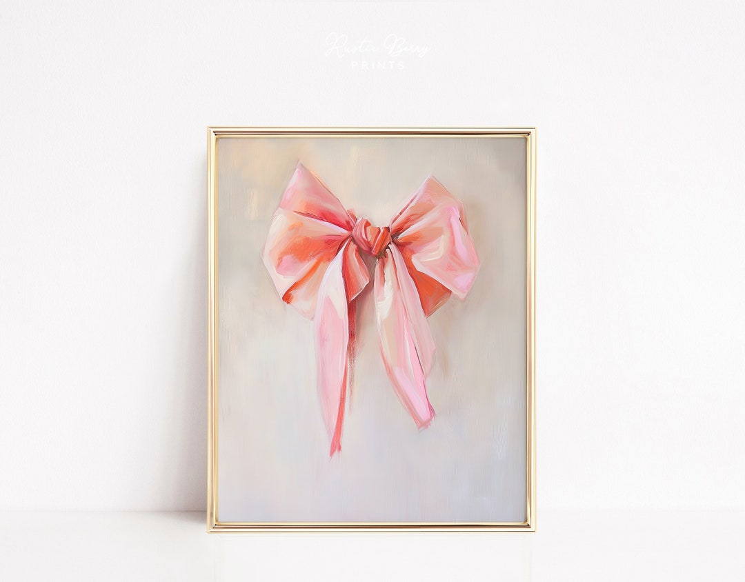Coquette Pink Bow Vintage Art Print | Antique Wall Art Painting ...
