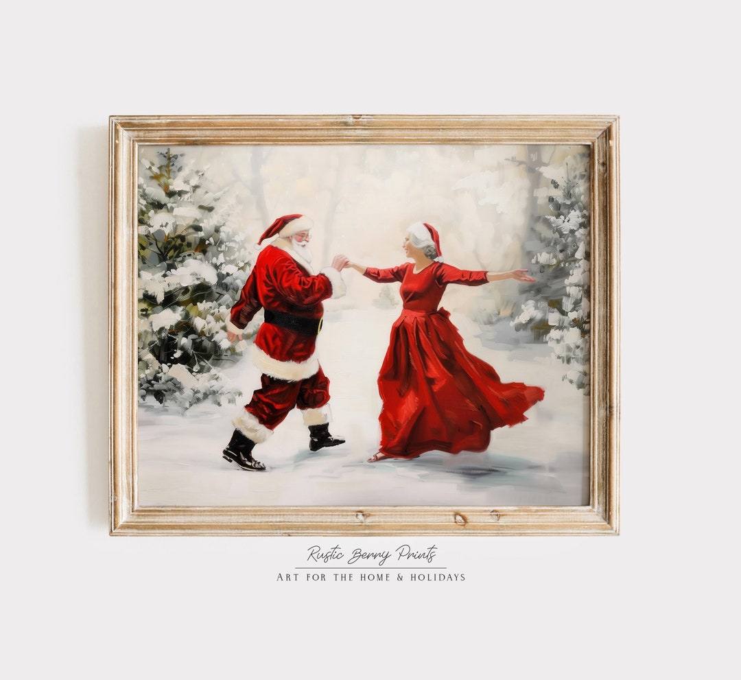 Santa Claus and Mrs. Claus Dancing Art Print Wall Art Christmas Holiday ...