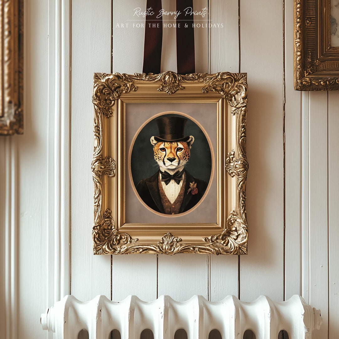 Victorian Cheetah Portrait Art Print: Funny Animal Wall Decor (digital ...